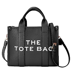 YUESUO Tote Bag for Women, The Tote Bag with Zipper, Trendy Personalized Oversized Medium PU Leather Tote Bag Top-Handle Shoulder Crossbody Bags.（Small-Black）