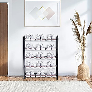YSSOA 5-Tier Stackable Shoe Rack, 15-Pairs Sturdy Shoe Shelf Storage, Black Shoe Tower for Bedroom, Entryway, Hallway, and Closet, 1 Pack