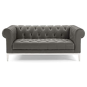 Modway Idyll Tufted Button Upholstered Leather Chesterfield Loveseat, Gray