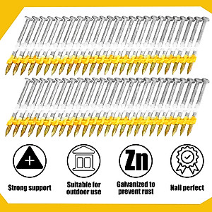 Therwen Framing Nails, 21 Degree, Flat D Head, Galvanized, Ring Shank, Plastic Row Fixed, 21 Degree Framing Nails for Use in All Pressure Treated Lumber (1000 Count,2 Inch x 0.12 Inch)