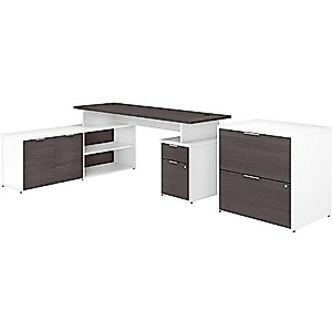 Bush Business Furniture Jamestown L Shaped Desk with Drawers and Lateral File Cabinet, 72W, Storm Gray/White