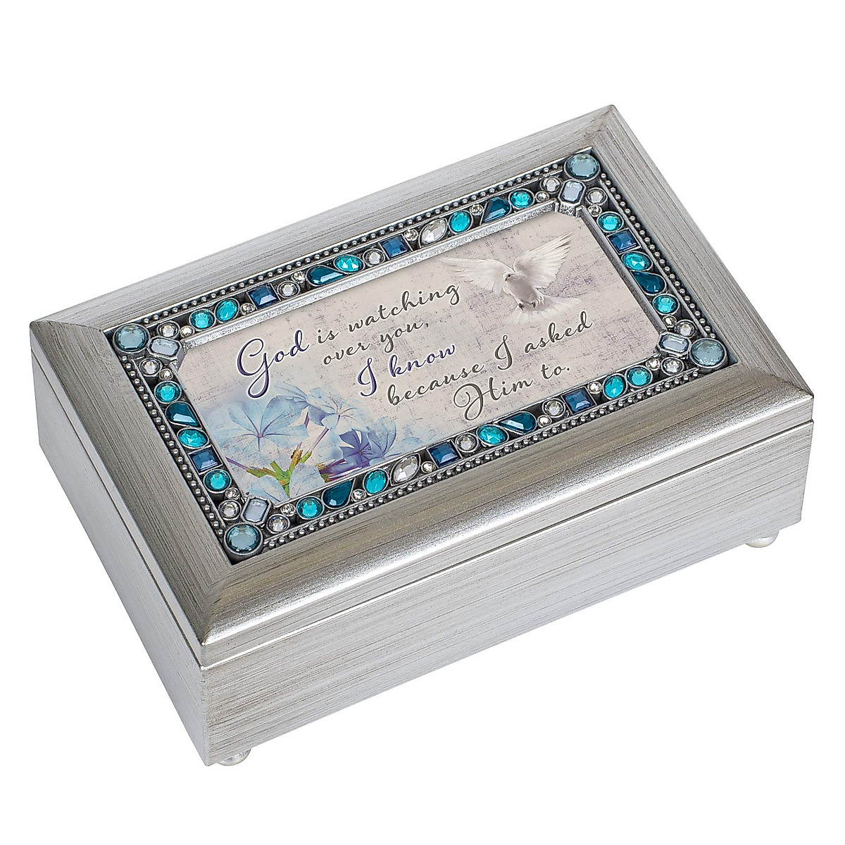 Cottage Garden Watching Over You Champagne Silver Petite Jeweled Music Box Plays Friend in Jesus