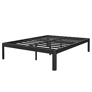 COMASACH California-King Bed-Frame with Round Corner and Cylinder Shaped Leg, 3500 lbs Non Slip Metal Platform Bed Frames No Box Spring Needed, 14 inch Noise Free Mattress-Foundation, Black