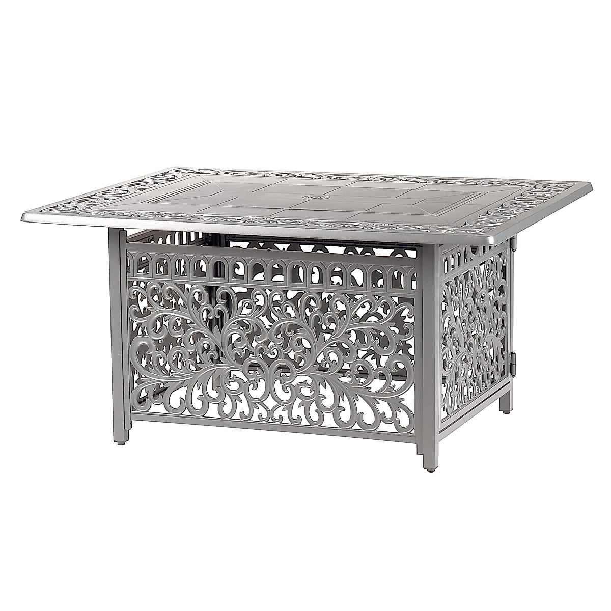 Rectangular 48 in. x 36 in. Aluminum Propane Fire Pit Table, Glass Beads, Two Covers, Lid, 57,000 BTUs in Grey Finish