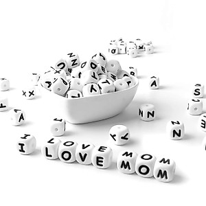 Weekjoey 104PCS Square Silicone Beads English Alphabet 12MM Loose Beads Silicone Letter Beads DIY Bracelet Necklace Women Jewelry Makeing Handmade Supplies