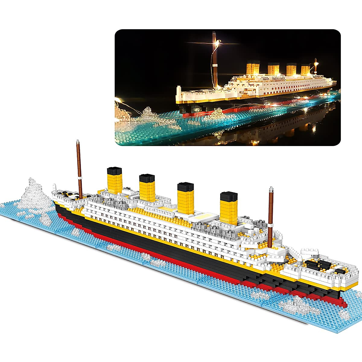 Snlywan 1706 PCS Titanic Toys Building Set with LED Strip, Model Blocks Kit, Micro Mini Light Up Toy,Titanic Gifts for Adults and Kids