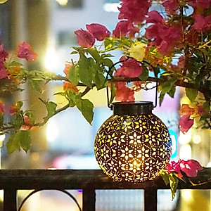 2 Pack Solar Lanterns Outdoor Waterproof Hanging Metal LED Decorative for Patio Garden Courtyard Lawn and Tabletop，Black