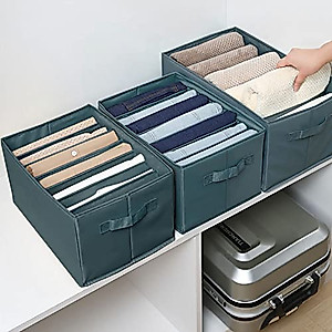 iSamzan Closet Organizers and Storage, Fabric Wardrobe Clothes Organizer, Folding Storage Box with Handle Built in PP Board, Drawer Dividers Organizer, Jeans, T Shirt, Baby Clothing, Towel, Pants Organizer (2Pcs 7+9 Grids 14.2*13.8*7.9in)