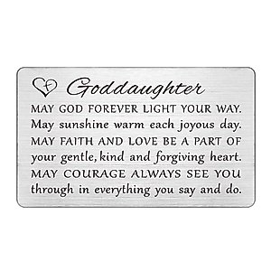 FALOGIJE To My Goddaughter Gifts Card from Godmother Godfather, Confirmation Gifts for Teenage Girl, Engraved Wallet Insert Baptism Birthday Card Gifts for Goddaughter, Christmas