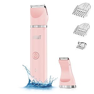 AIBRIT PRO Electric Bikini Trimmer for Women - 2 in 1 Electric Lady Pubic Hair Groomer Painless Hair Removal Razor Body Shaver, Portable Ladies Shaver with 2 Trimmer Heads, IPX7 Waterproof
