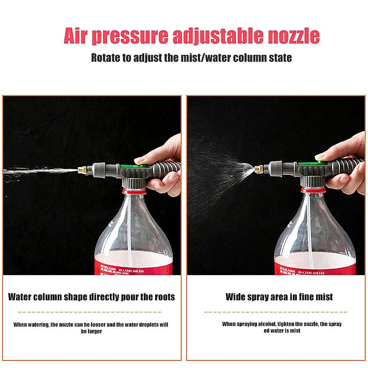 ZSQSM Portable Beverage Bottle Spray Adjustable Garden Sprinkler Garden Watering Tool Nozzle for Gardens Nurseries High Pressure Air Pump for Watering