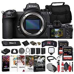 Nikon Z7 II Mirrorless Camera (1653) + 2 x 64GB Memory Card + Bag + 2 x EN-EL15c Battery + Card Reader + LED Light + Corel Photo Software + Flex Tripod + HDMI Cable + Hand Strap + More (Renewed)