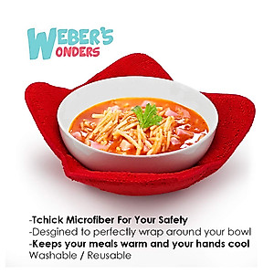 Webers Wonders Microwave Safe Bowl Holder - Heat Resistant Plate Hugger - Multipurpose Polyester Hand Protector from Hot Dishes - Carry Your Soup Rice Pasta Bowl with Our Dish Pads (2)