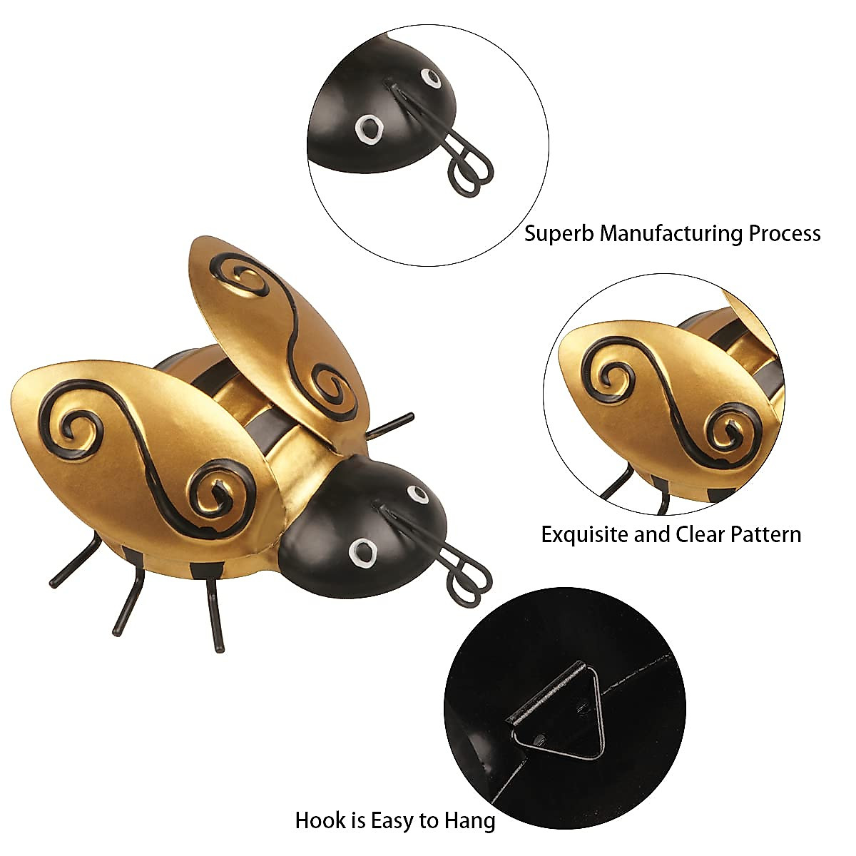 YIYA 3 PCS Metal Bee Wall Decor Bee Wall Art Decor for Outdoor Garden Lawn Fences Decor Office Bedroom Livingroom Home Decor