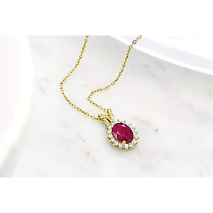 Gem Stone King 14K Yellow Gold Oval Gemstone Birthstone Halo Pendant Necklace | Oval 8X6MM | Gold Necklace for Women | With 18 Inch Chain