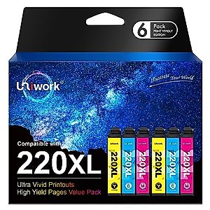 Uniwork Remanufactured 220XL Ink Cartridge Replacement for Epson 220 XL 220XL T220XL use for WorkForce WF-2750 WF-2760 WF-2630 WF-2650 WF-2660 XP-320 XP-420 Printer tray (2 Cyan 2 Magenta 2 Yellow)