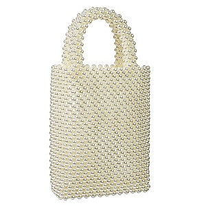 YUSHINY Women Colored Acrylic Beaded Top-Handle Clutch Vertical Evening HandBag for Wedding Party (OffWhite)