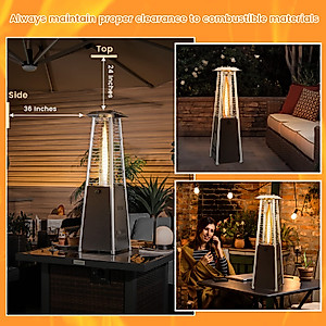 Giantex Pyramid Patio Heater, 9500 BTU Tabletop Portable Propane Heater w/Glass Tube, Simple Ignition System, Dancing Flame, CSA Certification, 35" Outdoor Electric Heater for Backyard Garden, Bronze