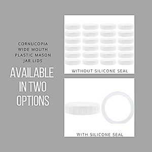 Cornucopia Wide Mouth Plastic Mason Jar Lids with Silicone Seal Rings (24-Pack Deluxe Set)