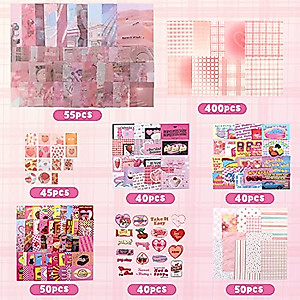 720 Sheets Scrapbook Paper & Stickers Pink Aesthetic Scrapbook Kit Journaling Scrapbooking Supplies Washi Scrapbook Sticker Paper Kawaii Craft Paper Note Paper Cute Heart Stickers for Kids Teen Girls