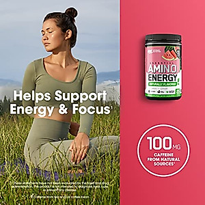 Optimum Nutrition Amino Energy Naturally Flavored Powder, Pre Workout, BCAAs, Amino Acids, Keto Friendly, Green Tea Extract, Energy Powder - Watermelon, 25 Servings