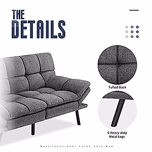 IULULU Sofa Bed, Modern Convertible Futon Sleeper Couch Daybed with Adjustable Armrests for Studio, Apartment, Office, Small Space, Compact Living Room, Grey