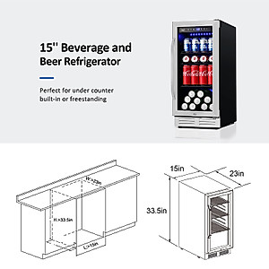 Velieta 15'' Beverage Refrigerator and Beer Fridge Under Counter Built-in or Freestanding,127 Cans Beverage Cooler with Glass Door and Lock for Bottles and Cans Beer/Soda/Water/Wine