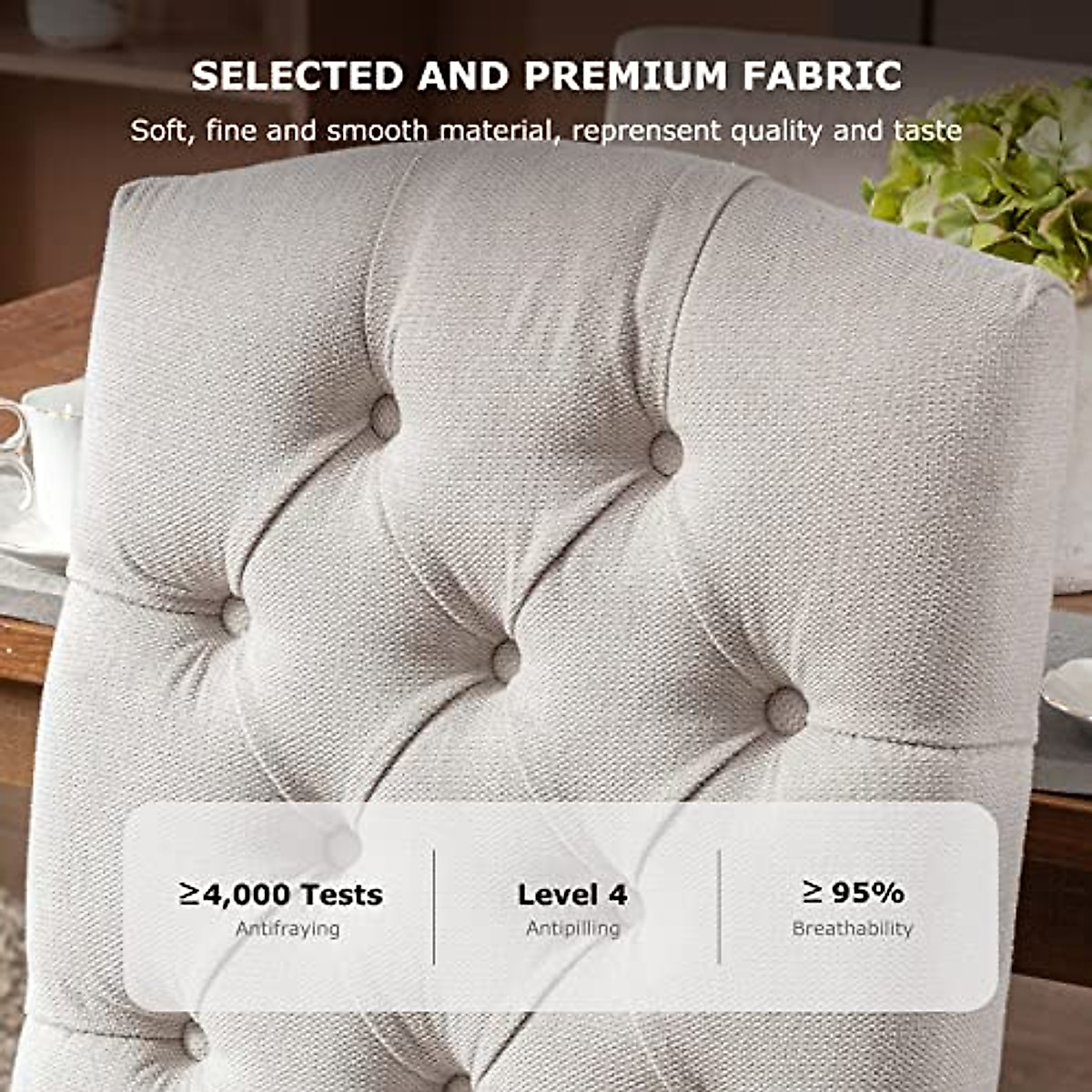 COLAMY Button Tufted Dining Chairs Set of 2, Upholstered Parsons Dining Room Chairs, Fabric Kitchen Side Chair with Nailhead Trim and Wood Legs,Beige