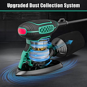 HYCHIKA Detail Sander,140W Electric Sander, up to 13000OPM, 1.2A Palm Sander Tool with 12pcs Sandpapers, with Efficient Dust Collection System, Compact Hand Sander for Woodworking.