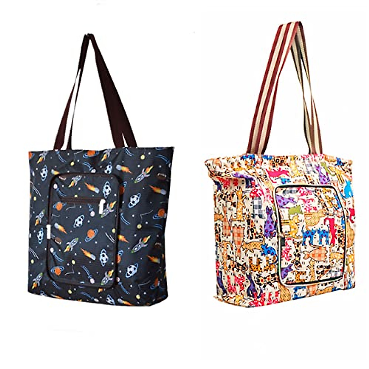 Reusable Grocery Shopping Bags Set of 2 Recycling Shopping Totes with Long Handles Foldable Washable Heavy Duty Large Waterproof Shopper Baggies With Zipper Large Daily Use Bags For Working Traveling…