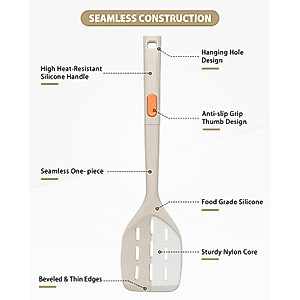 Silicone Cooking Spatulas and Spaghetti Spoons, 4 Pack Heat Resistant Full Silicone Cooking Utensils Set, Non Stick Large Kitchen Silicone Spatula Spoons for Cooking, Mixing, Serving, Draining