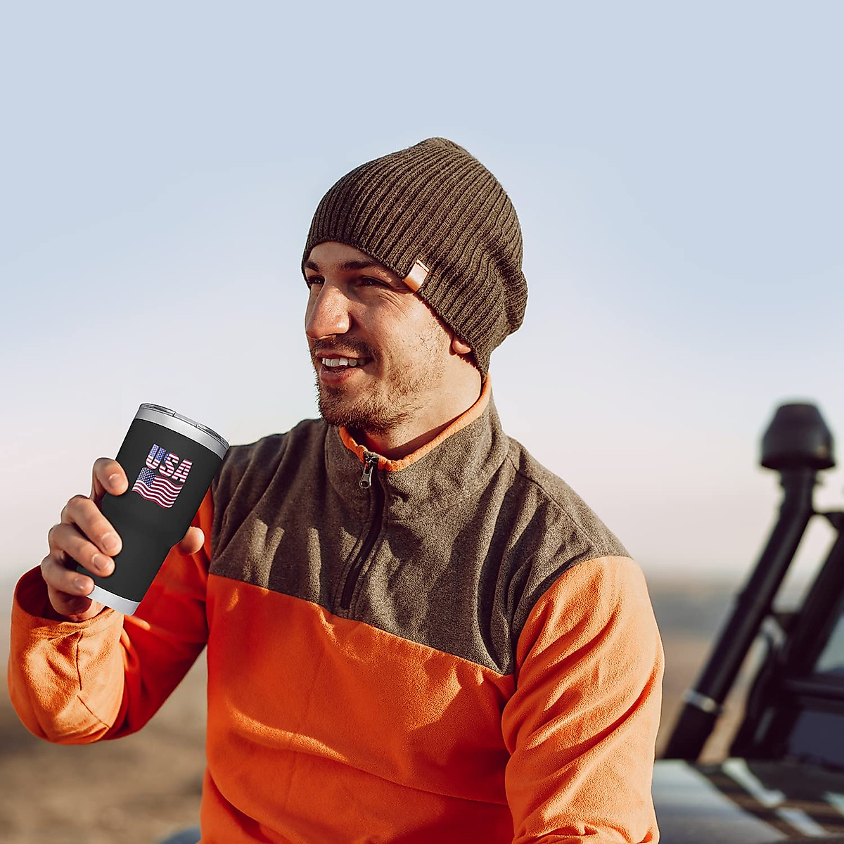 AAFEEN Black Coffee Tumbler Cup 30 oz | Double Walled Insulated Flask | Rust Proof Stainless Steel Hot and Cold Tumbler with Magslider Lid | Tea, Coffee Travel Mug for Men & Women with USA Flag Logo