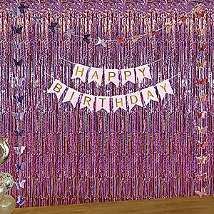 Pink Backdrop Glitter Curtains, Pink Birthday Party Decorations Pink Streamer Backdrop Pink Tinsel Foil Fringe Curtains for Girl Birthday Unicorn Bachelorette Baby Shower Party Decorations (3 Pack)