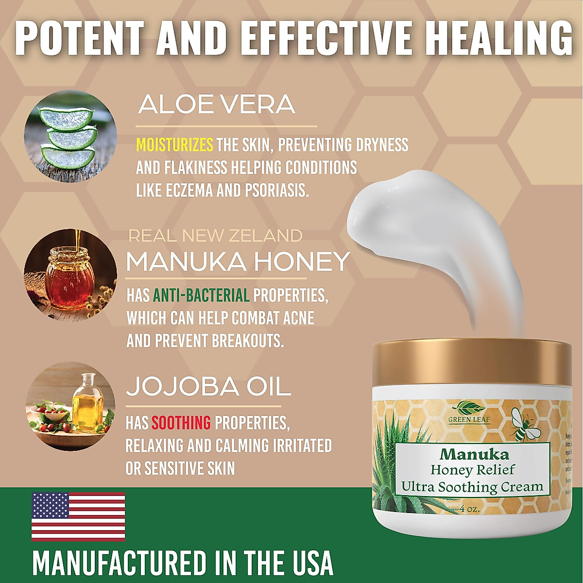 Manuka Honey Cream - Eczema Honey Cream - Moisturizer Lotion Treatment for Eczema & Psoriasis - Ultra Soothing Relief - Face & Body Care, Itchy Dry Skin Rash Healing Ointment for Adults & Kids 4oz