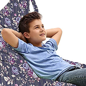 Ambesonne Flowers Lounger Chair Bag, Blossoms and Leaves Ornaments Pattern of Blooming Roses on Striped Background, High Capacity Storage with Handle Container, Lounger Size, Multicolor
