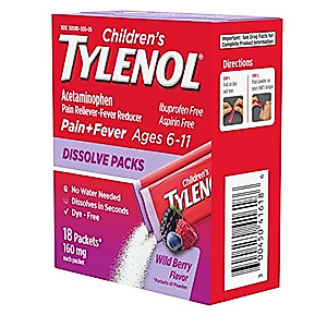 Tylenol Children's Dissolve Powder Packets with 160 mg Acetaminophen, Wild Berry, 18 ct
