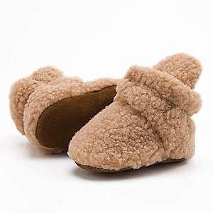 Babelvit Newborn Baby Boy Girl Soft Fleece Booties Stay On Infant Slippers Socks Shoe Non Skid Gripper Toddler First Walkers Winter Ankle Crib Shoes