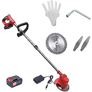 Handheld Cordless Trimmer, 24V Electric Small Portable Trimmer with 3 Style Blades Handheld Lawn Mower Adjustable Machine Head Lawn Garden Weeder