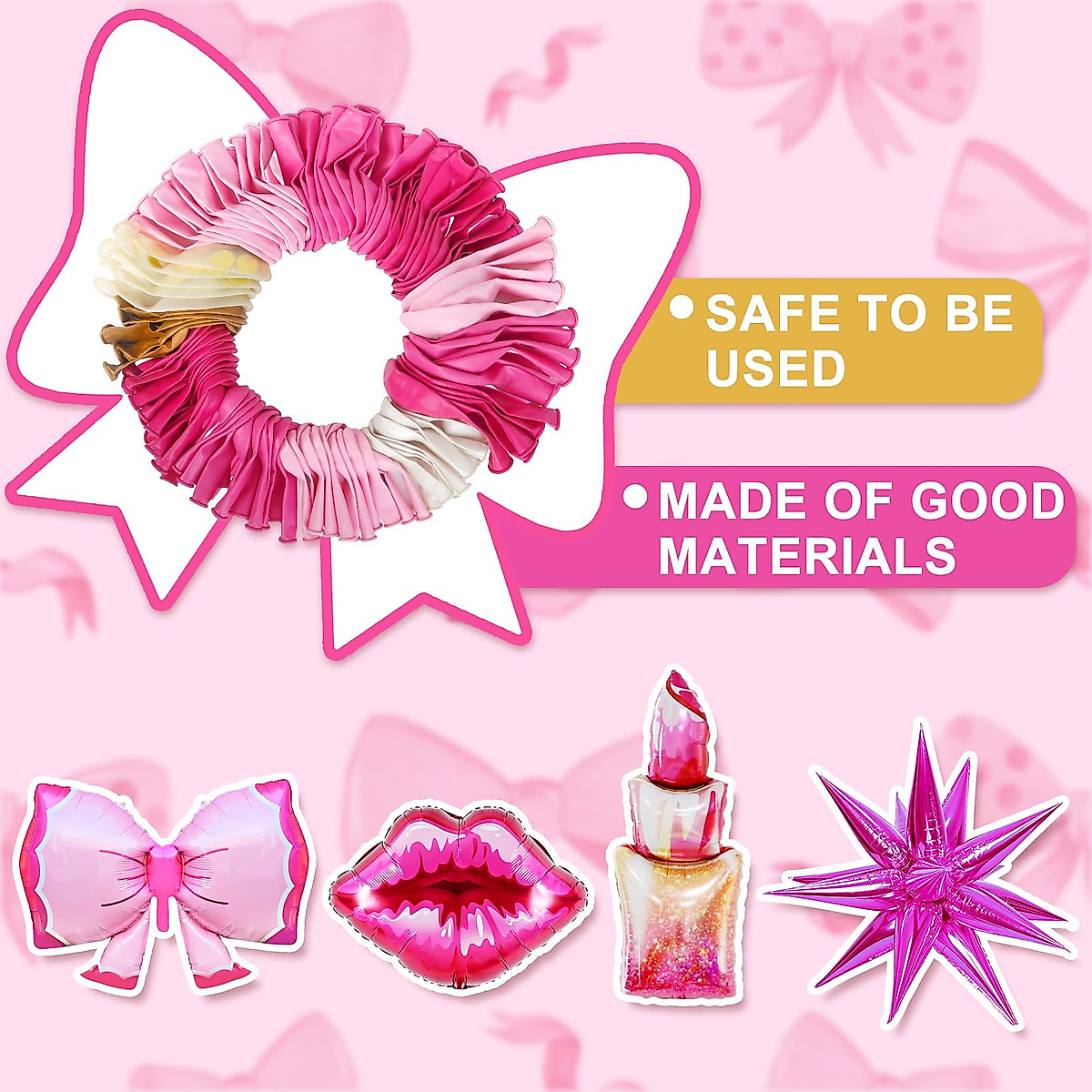 145Pcs Princess Pink Balloon Garland Arch Kit, Hot Pink Confetti 4D Star Lipstick Kiss Bow Balloons for Girls Women Valentines Bridal Baby Shower Makeup Bachelorette Princess Birthday Party Decors