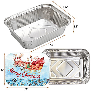 WorldBazaar Christmas Leftover Containers with Lids 36PCS Santa Christmas Aluminum Food Containers with Lids Disposable Watercolor Goodie Sacks Containers Winter Holiday Party Supply