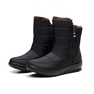 Padaleks Women's Snow Boots Winter Fur Lined Warm Shoes Anti-Slip Boot Waterproof Outdoor Short Bootie Side Zipper