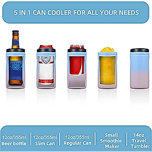 COKTIK 5 in 1 Insulated Can Cooler, Double Wall Slim Can Cooler for 12 oz Regular or Slim Cans & Beer Bottle