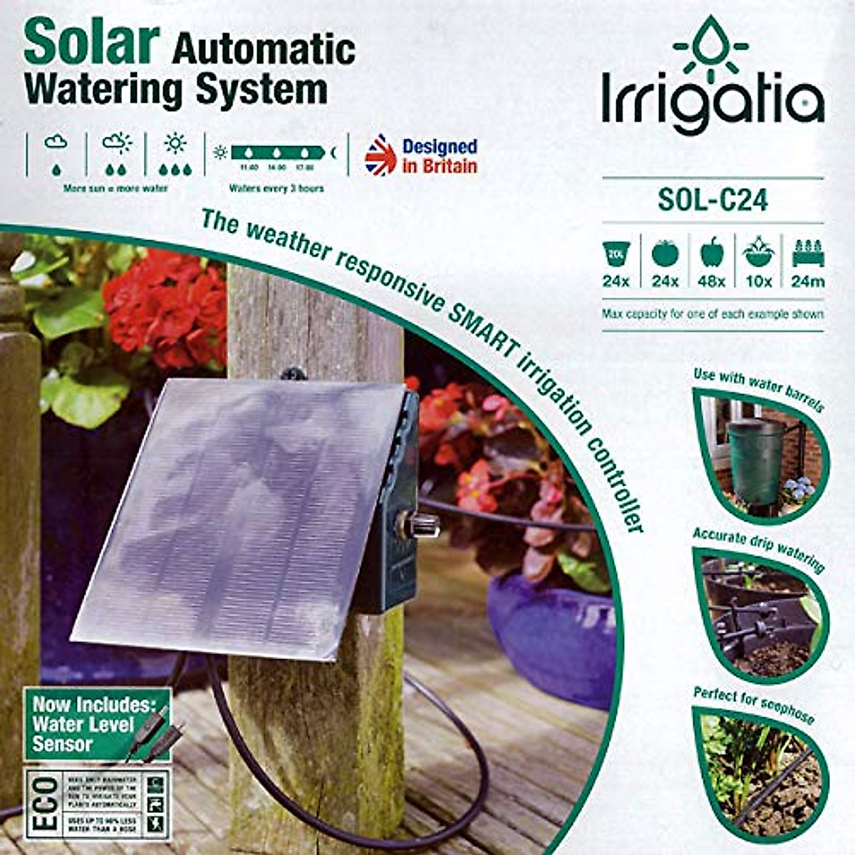 Bosmere L451 Irrigatia C24 Automatic Watering Irrigation System, Solar Powered Plant Waterer