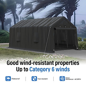 WELYAS 12×20 FT Heavy Duty Carport Shelter with Metal Frame, Round Style Roof Shed for Outdoor Storage, Outside Car Port, Shelter, Tent, Canopy for Truck Boat, RV, SUV (12×20 FT, Pointed Roof)