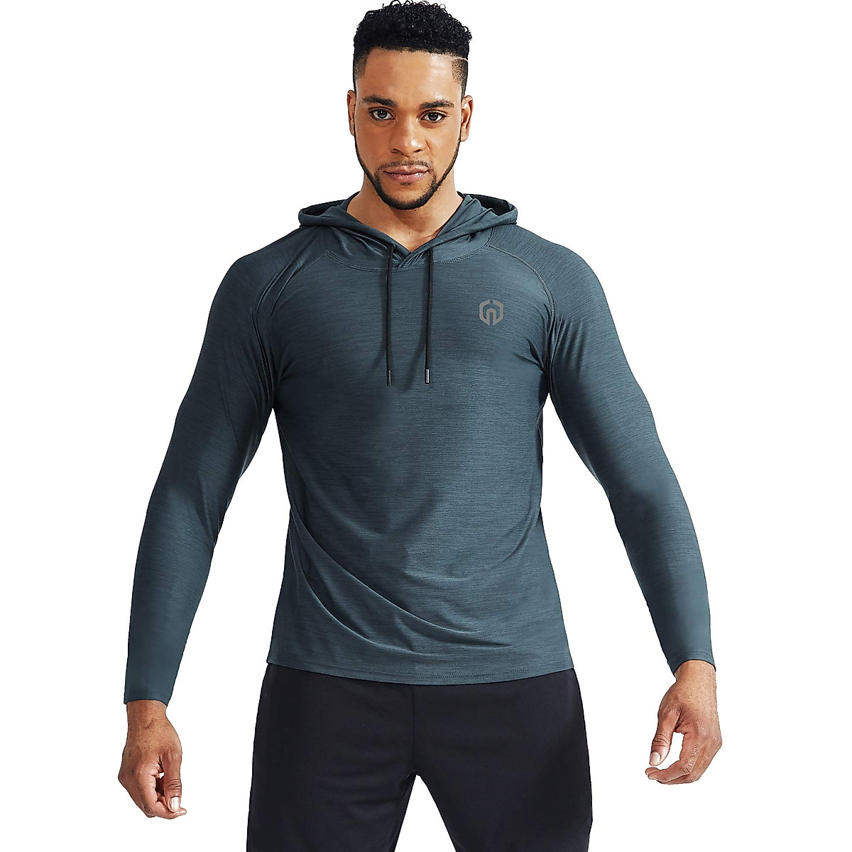 NELEUS Men's 2 Pack Dry Fit Running Shirt Long Sleeve Workout Athletic Shirts with Hoods,5071 Slate Grey,Dark Grey,US XL,EU 2XL