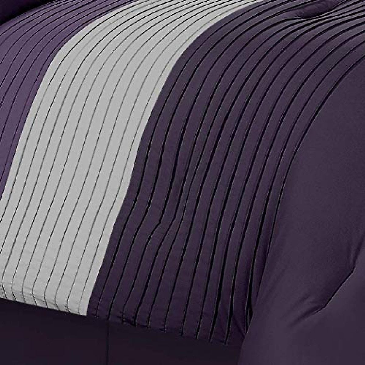 Chezmoi Collection Loft 8-Piece Luxury Striped Comforter Set (Queen, Purple/Gray/Lavender)
