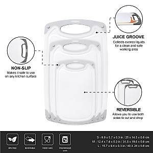 Cutting Boards Set of 3, Reversible, Durable Cutting Board Set, Grip Handle, Deep Juice Grooves, Slip Resistant, Large Kitchen Chopping Boards for Meat, Veggies, Dishwasher Safe