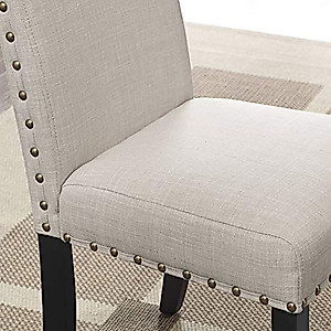 Roundhill Furniture Biony Tan Fabric Dining Chairs with Nailhead Trim, Set of 2 & Biony Fabric Dining Bench with Nailhead Trim, Tan