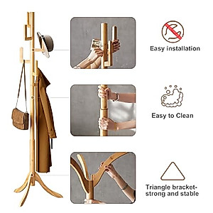 FILWH Coat Rack Freestanding Bamboo Coat Tree with 6 Hooks Adjustable Sizes Free Standing Coat Rack Super Easy Assembly Coat Hanger Stand(Natural)