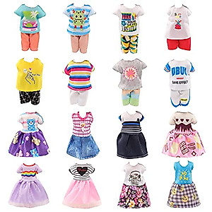 Joyfun 7 Pcs 6 Inch Girl Doll Clothes 3 Pieces Dress, 2 Pieces Outfits and 2 pcs Shoes for 11.5 Inch Girl's Sister 6" Doll